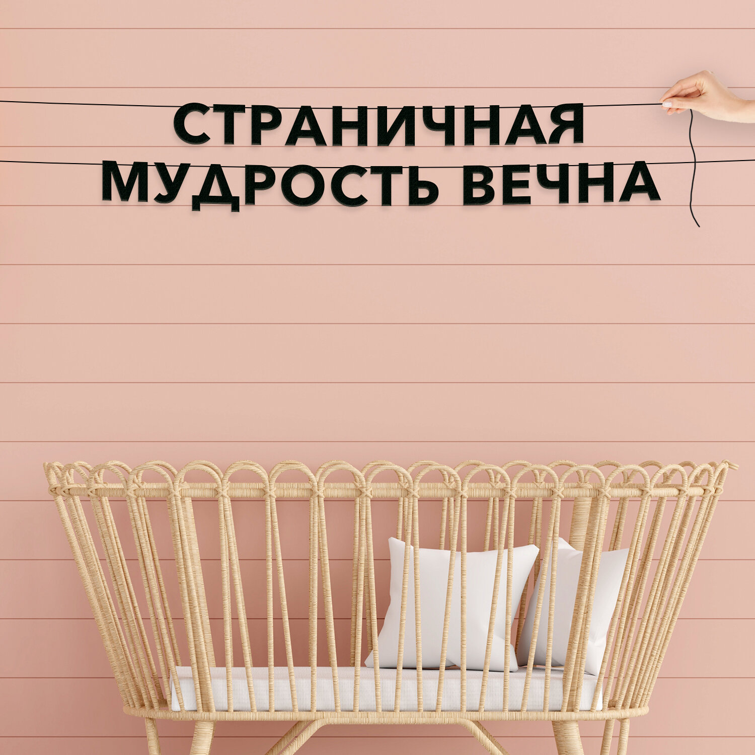 Буквы декоративные, про книги - “Страничная мудрость вечна“, черная текстовая растяжка.