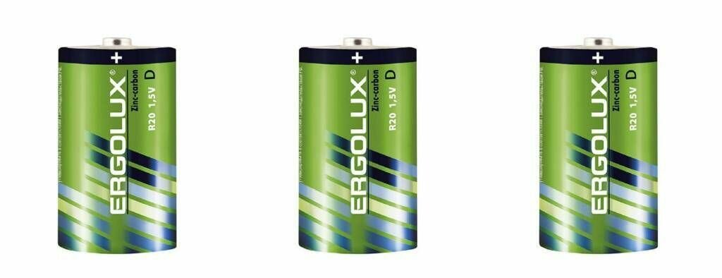 Ergolux Батарейка R20SR2 1,5В, D R20 ,3 шт