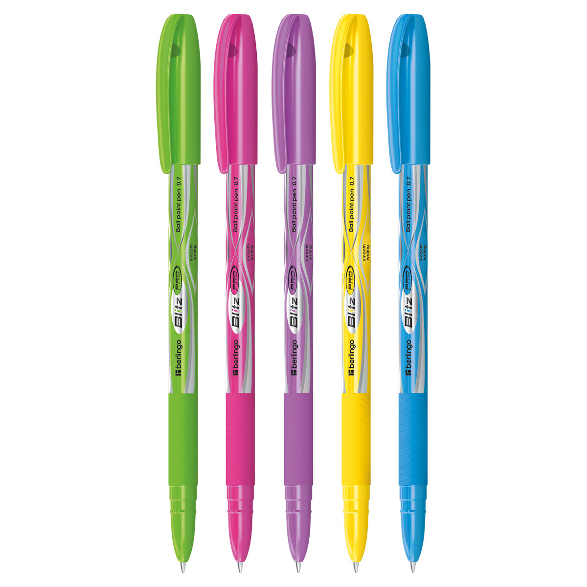Комплект 50 шт, Ручка шариковая Berlingo "Blitz Pro" синяя, 0.7мм, грип, корпус ассорти