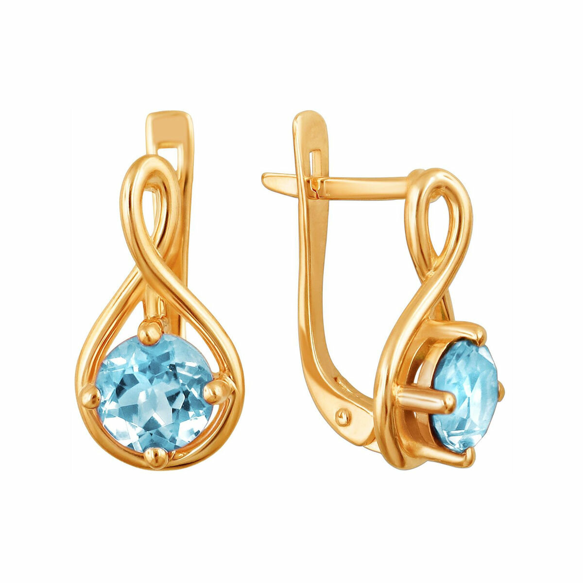 Серьги, красное золото, 585 проба, топаз