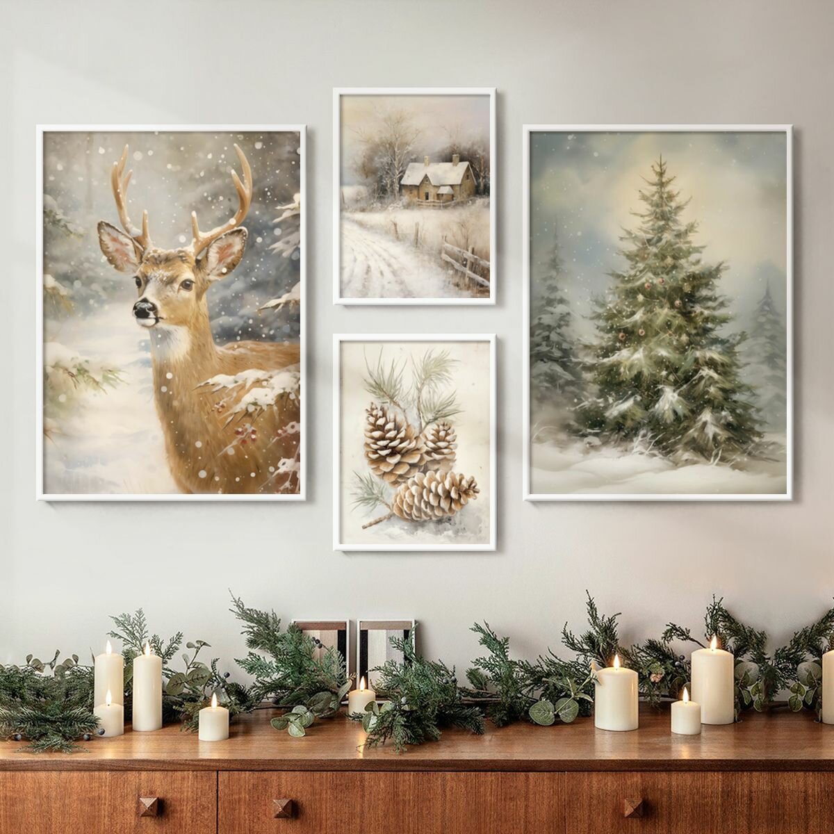 Постеры на стену для интерьера "Зимние иллюстрации" 4 шт, набор постеров, плакаты на стену, 28 Картин