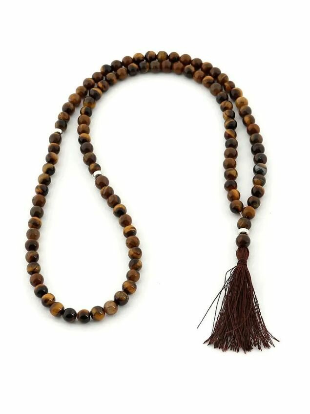 Мусульманские четки из тигрового глаза 99 бусины, диаметр 8 мм. в коробке