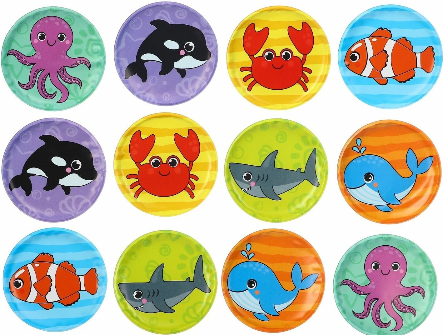 Мемо-игра: "Морские животные" развивающие наклейки - присоски многоразовые, мемори для игры и купания в ванной, найди пару, 12 стикеров EVA (6 пар)