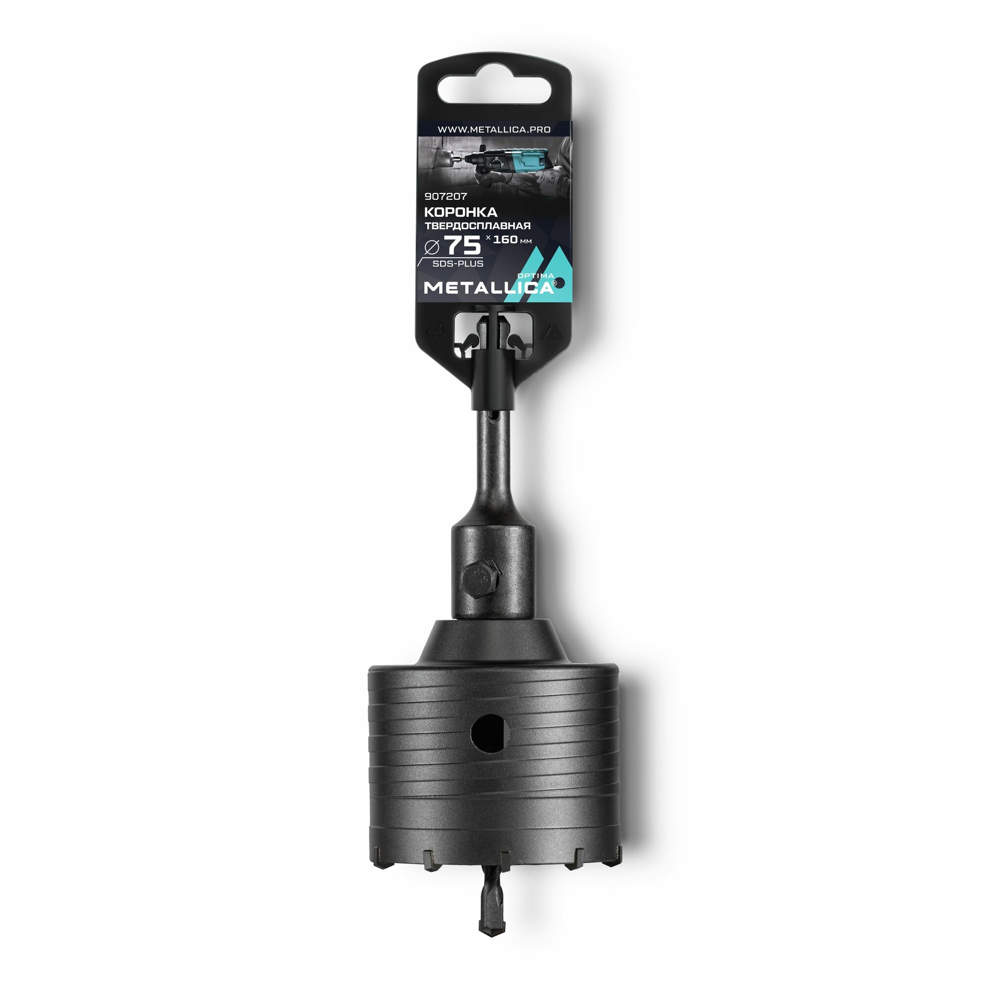 Коронка тв. спл. SDS-plus METALLICA Optima 75x160/100 мм, h 50мм, М22,0х2,0 мм, с адаптером