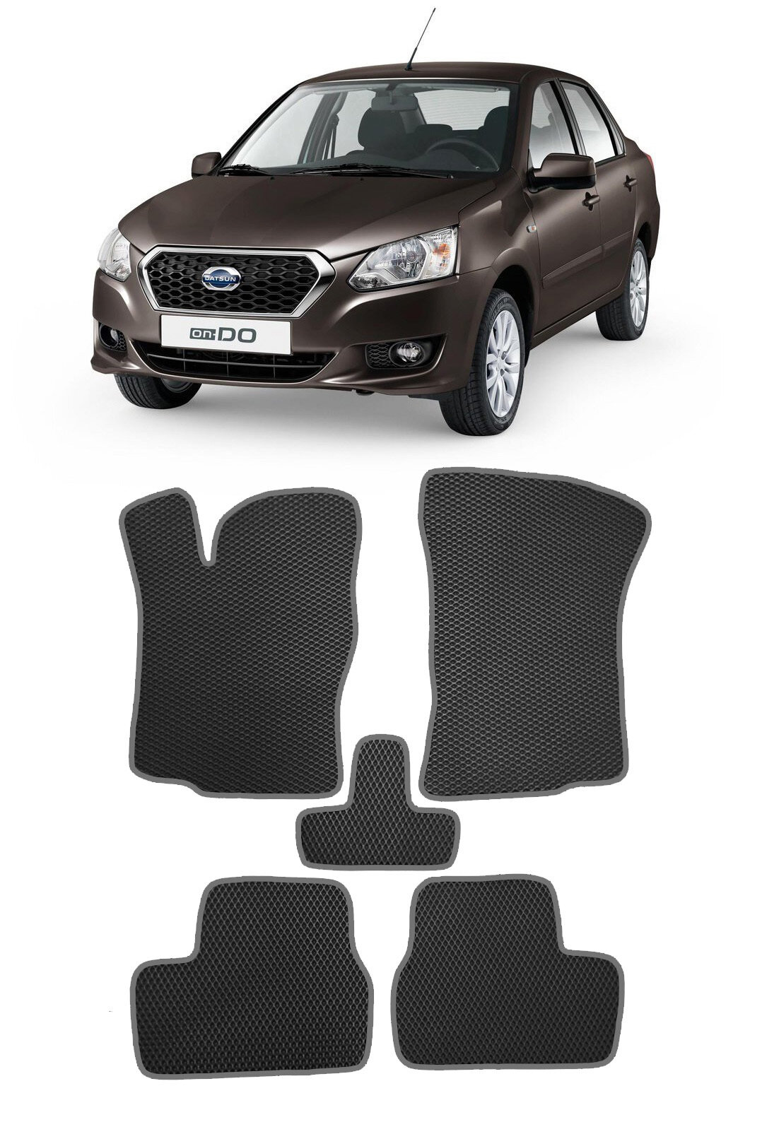 Ева коврики Datsun on-DO 2014-2021 / ЭВА ромб / цвет Черный c серой окантовкой / EVA Smart / коврики в салон автомобиля Датсан