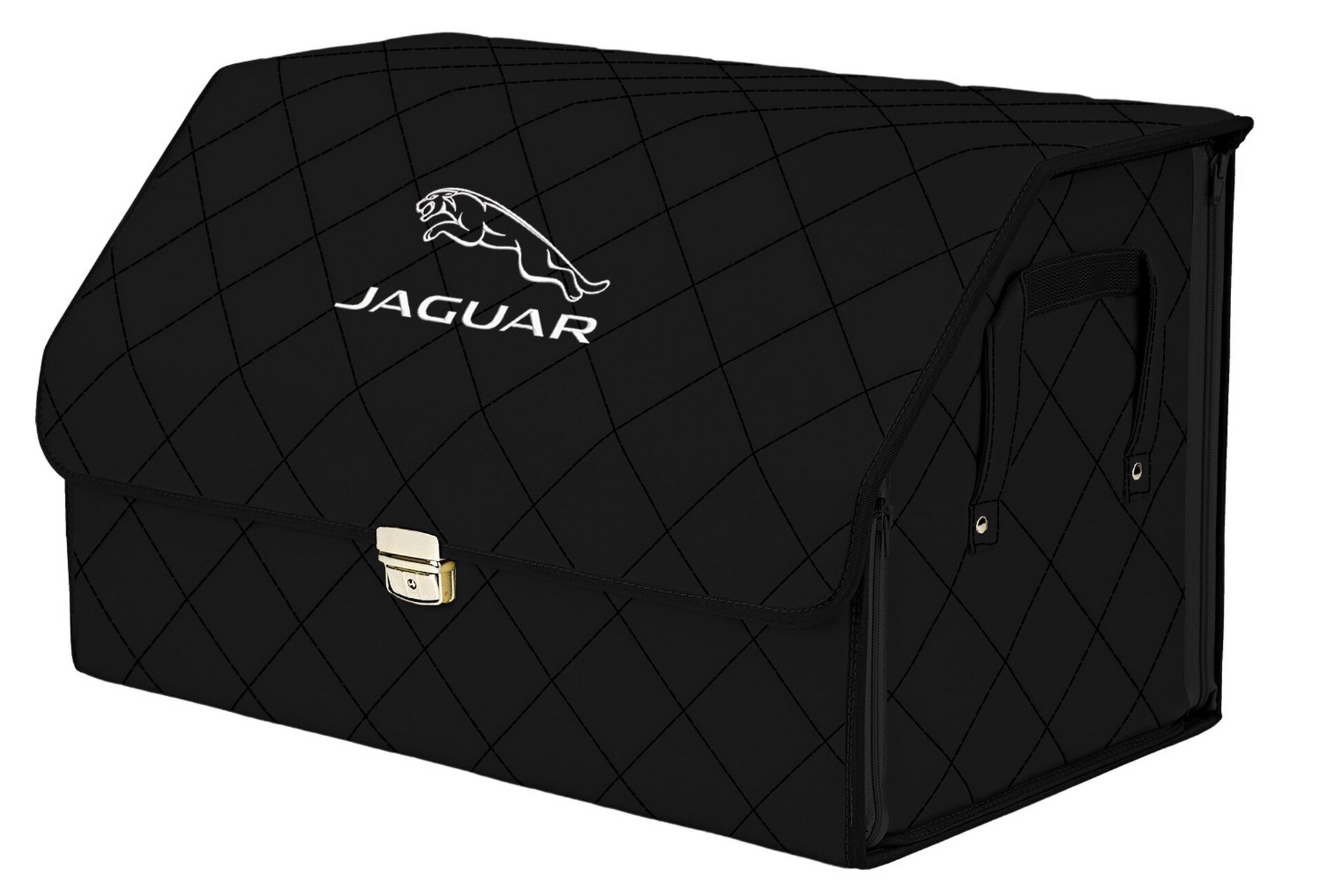 Органайзер-саквояж "Союз Премиум" в багажник Jaguar (Ягуар), размер XL. Цвет: черный с черной прострочкой Ромб.