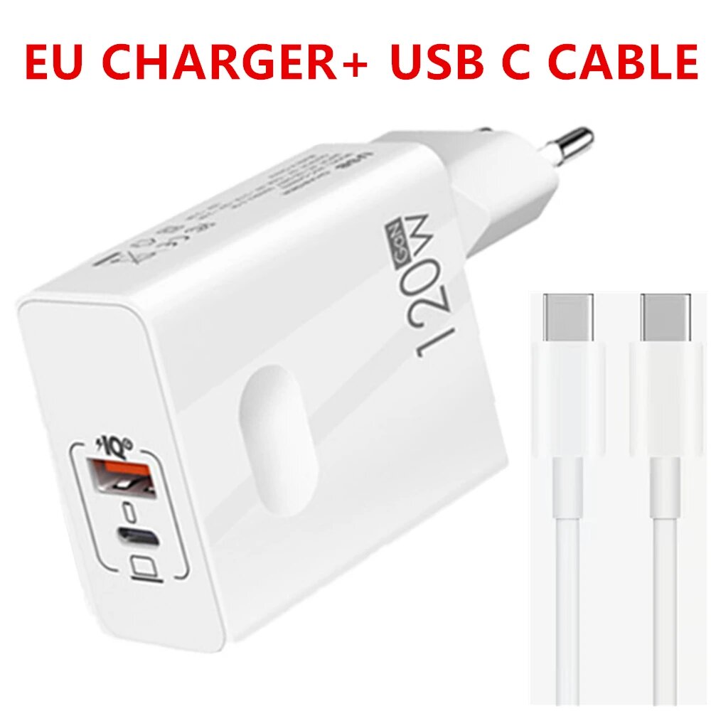USB-C GaN Зарядное Устройство 120 Вт Для Сверхбыстрой Зарядки Ноутбуков, Планшетов, iPhone 15, iPad, MacBook, OPPO, Samsung