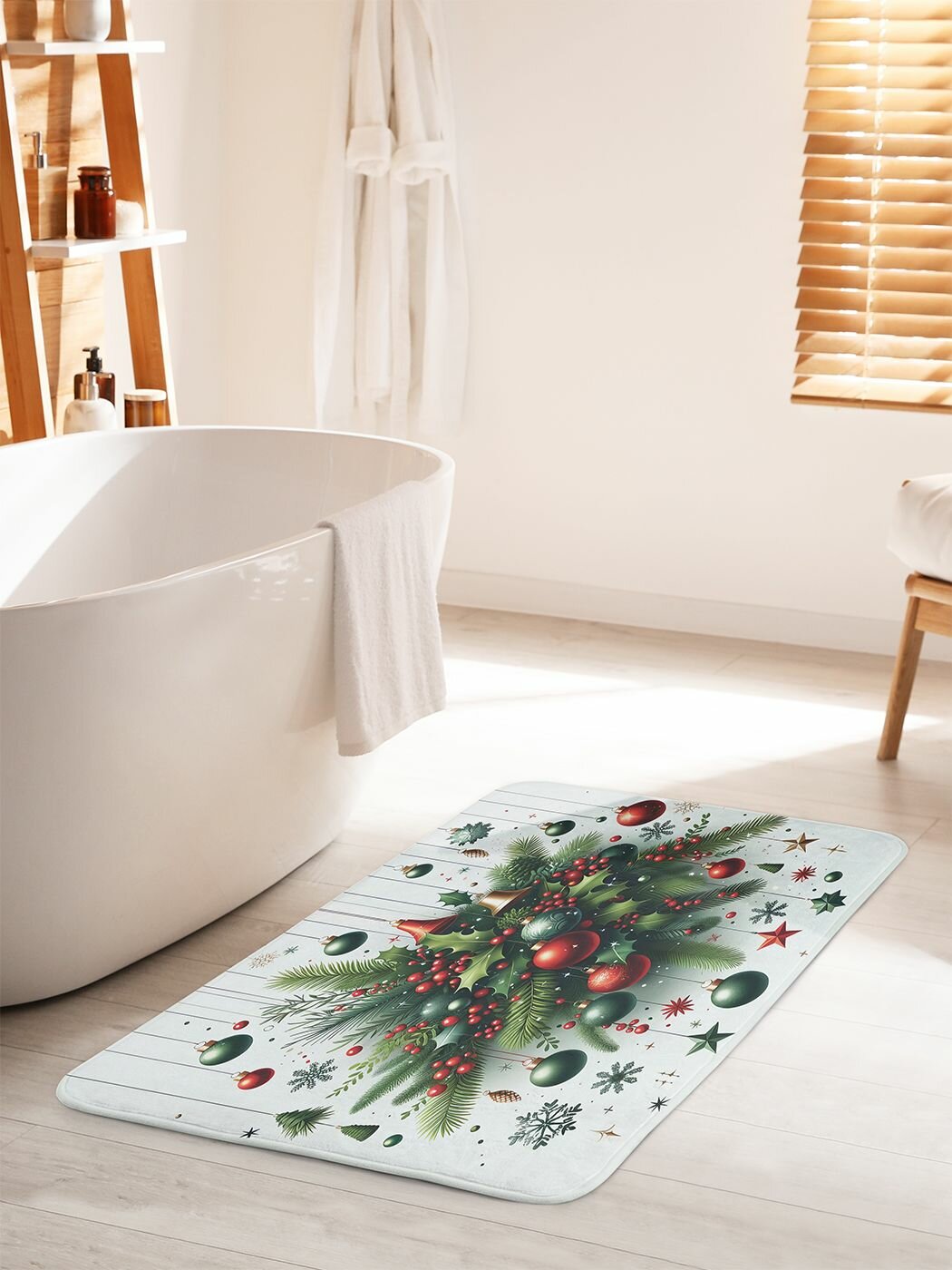 Коврик для ванной комнаты и туалета противоскользящий "Новогодние чудеса" 60х100 см, JoyArty, серия Новый год