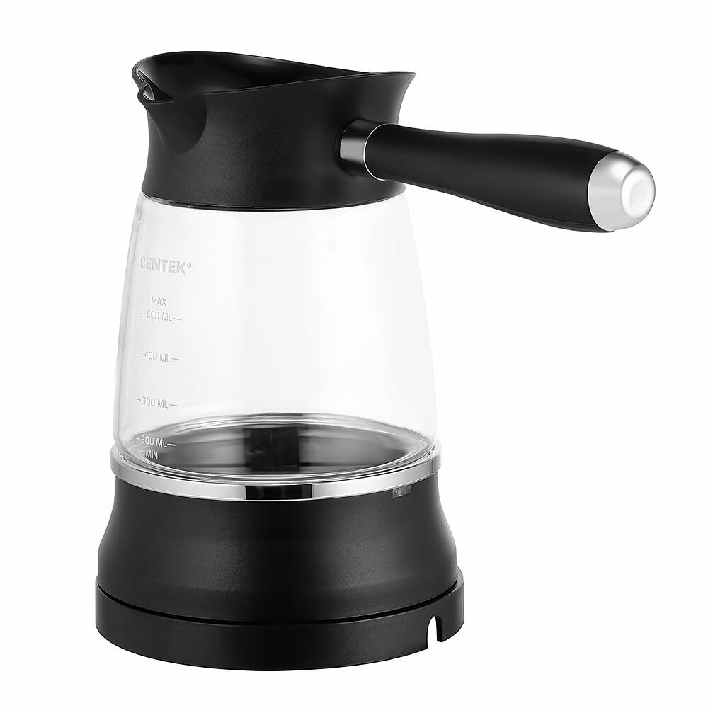 Электрическая турка CENTEK СТ-1096 (черный, 500мл, 480Вт, стеклянная колба, съемная мягкая ручка))
