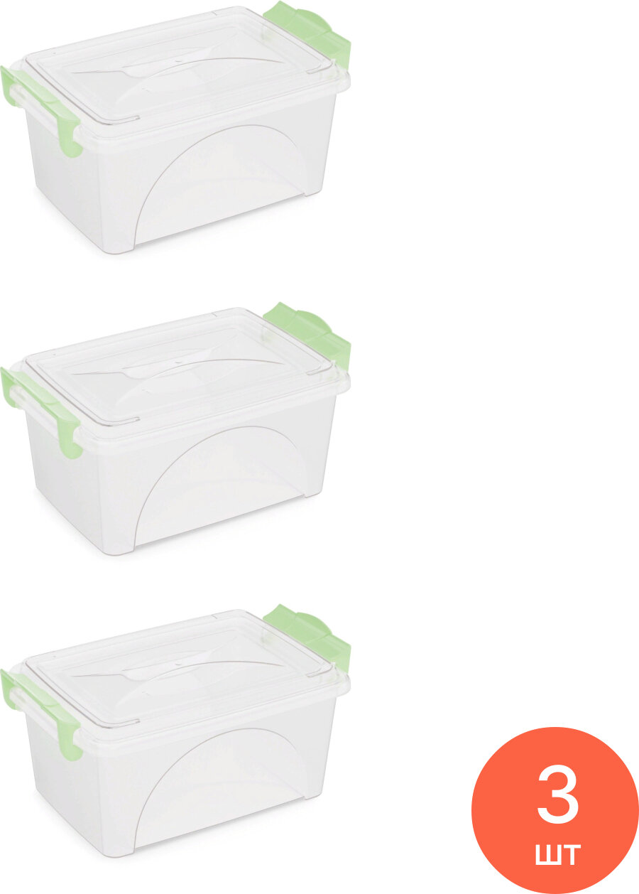 Контейнер для хранения Альтернатива М421 прямоугольный с крышкой и ручками полипропилен прозрачный 230х165х110мм, 2.5л / органайзер для вещей (комплект из 3 шт)