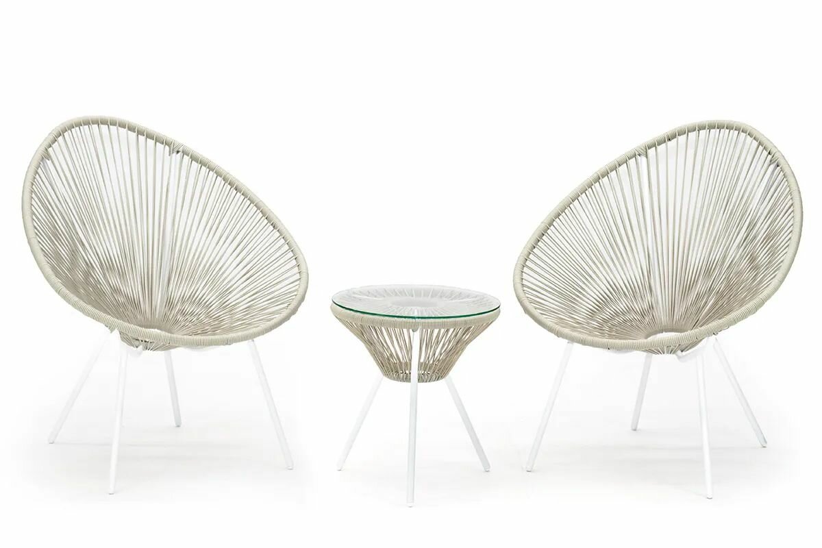 Комплект плетеной мебели KORNERA "Акапулько" на 2 персоны, каркас белый, искусственный ротанг светло-серый