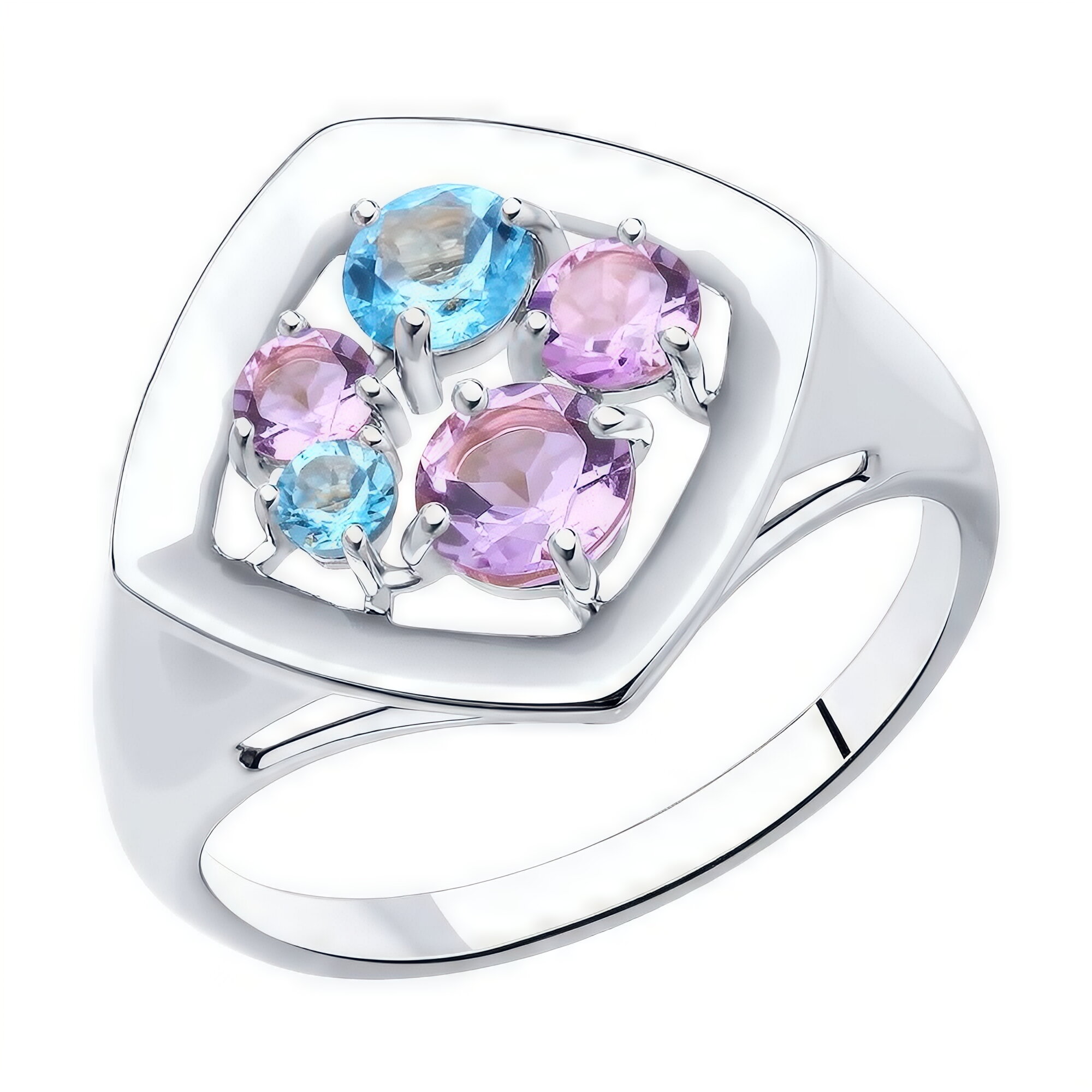 Кольцо, серебро, 925 проба, родирование, аметист, топаз