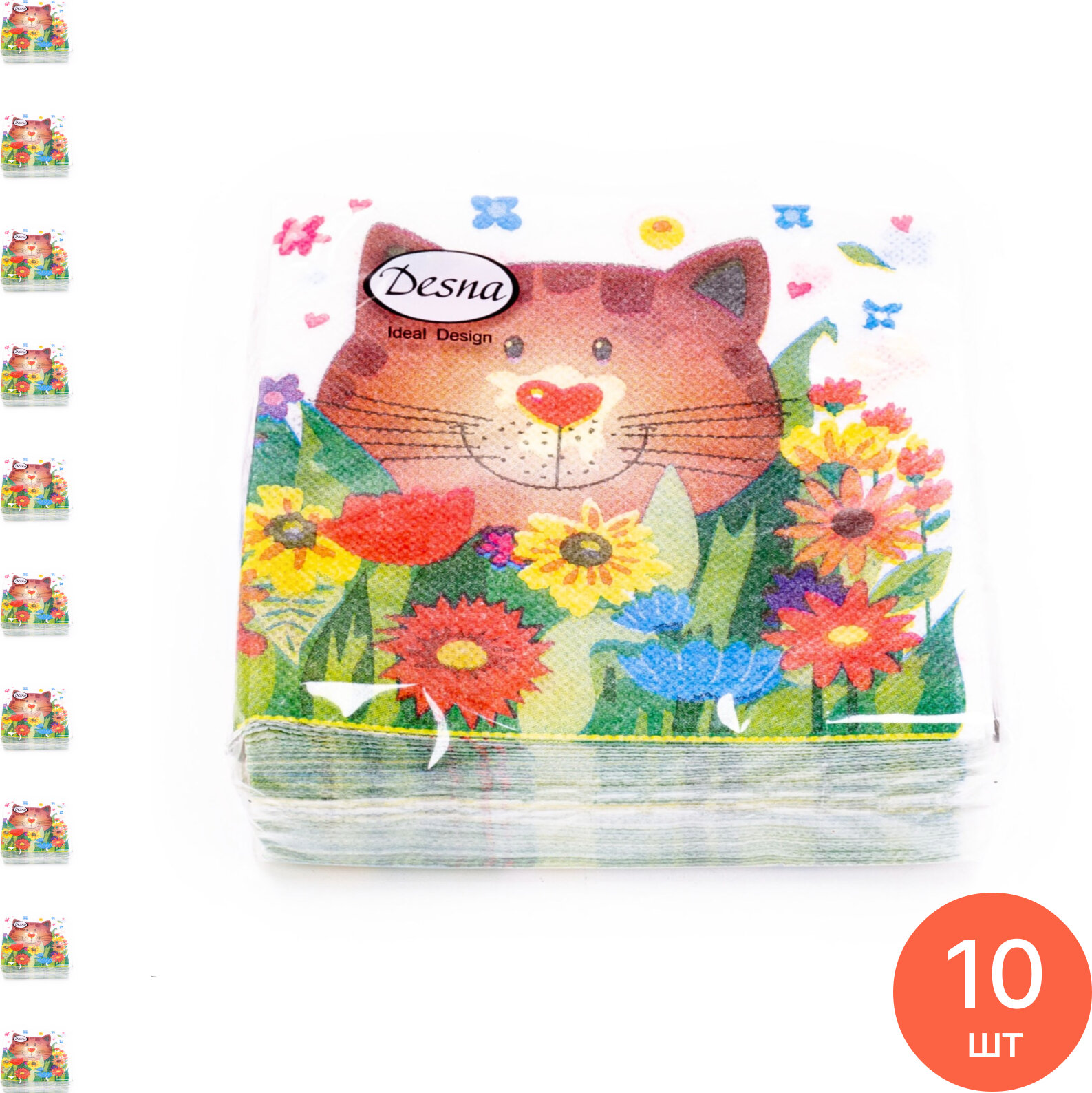 Салфетки бумажные DESNA Design Чеширский кот 1 слой 25х25см 40шт. (комплект из 10 шт)