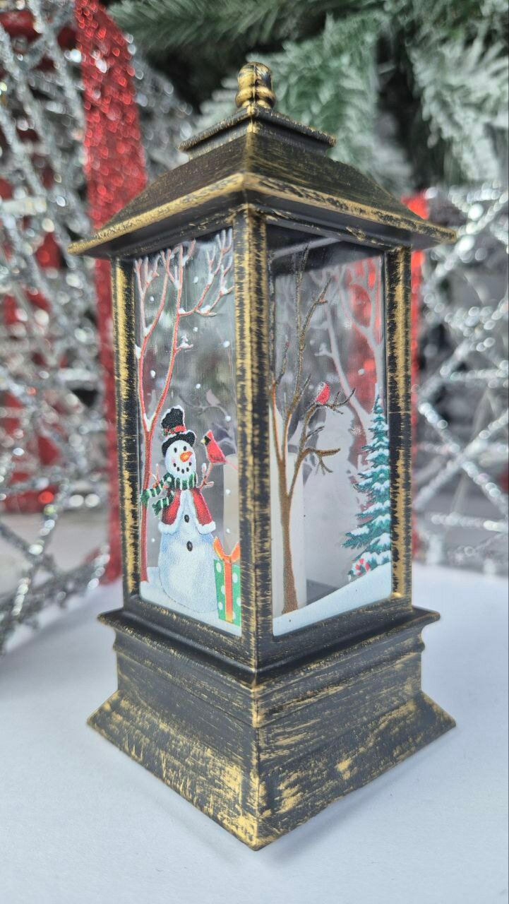 Новогодний фонарь-"Снеговик", подсветка, 1 режим, 3*АG13 (LR44), 14*5.5*5.5 см, бронзовый