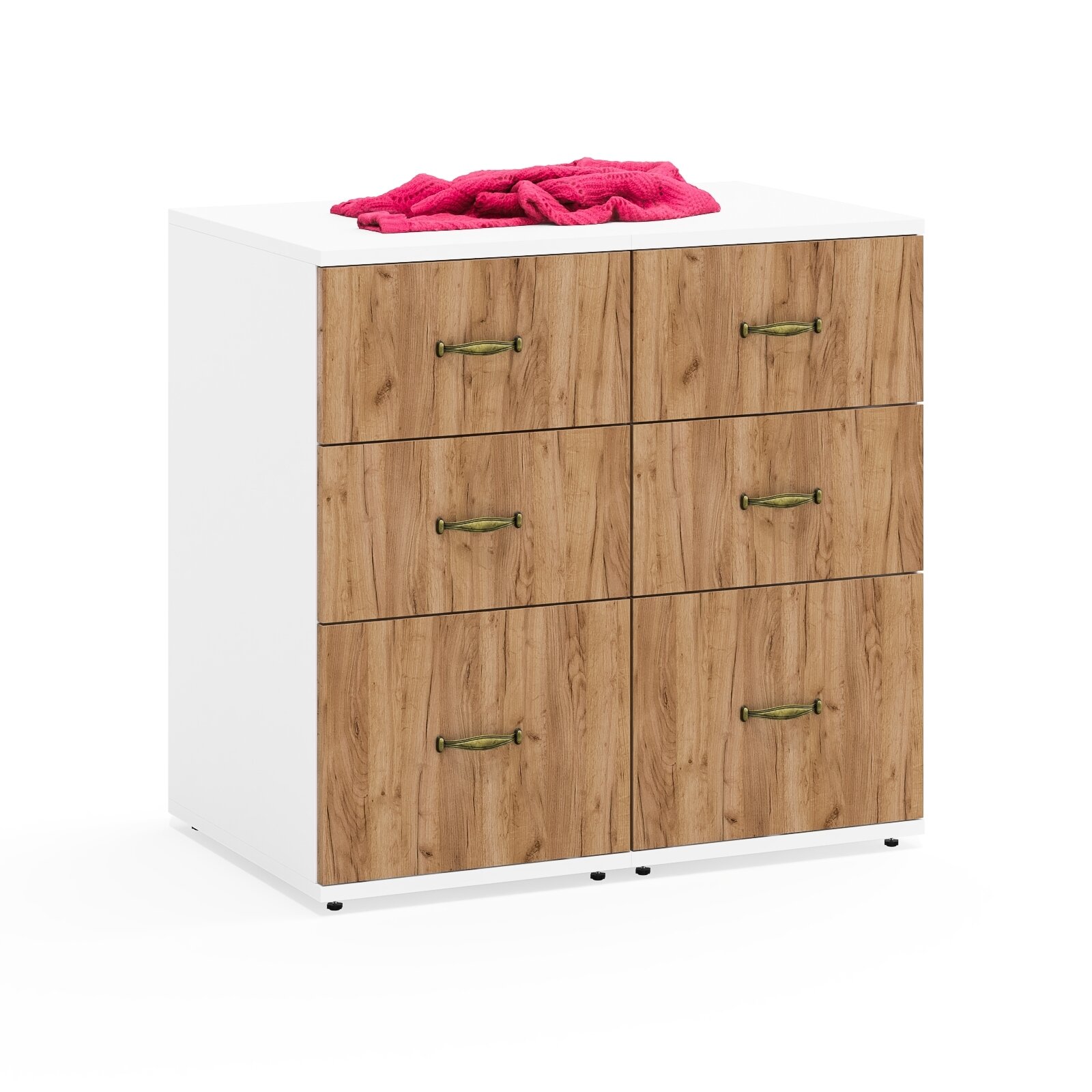 Две приставных тумбы Мебельный двор Лидер-8 с 3 ящиками каждая белый/крафт золото, 80х50х75 см