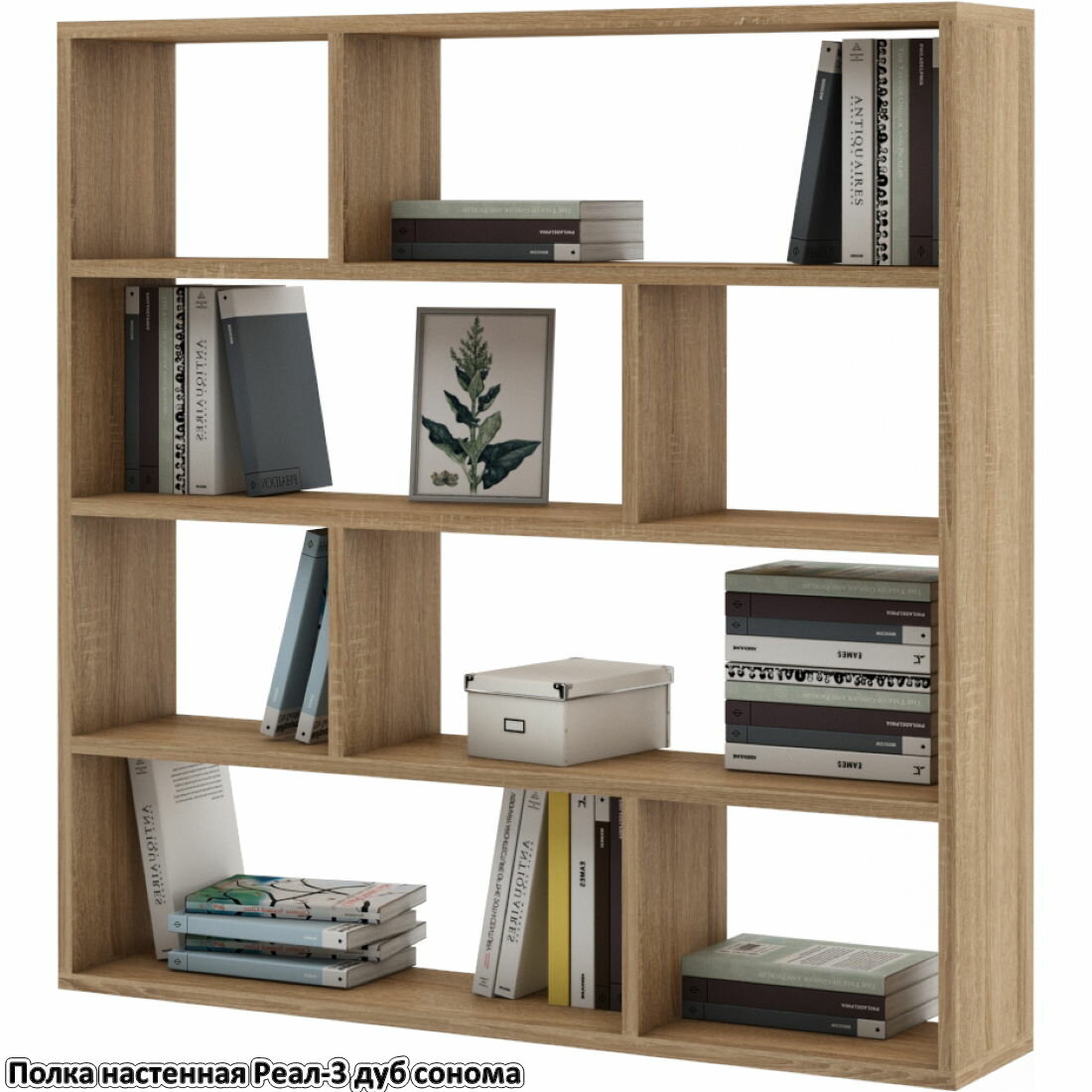 Полка настенная Реал-3 Дуб-сонома, ЛДСП, МФ Владимир VMF, 92х92х18 см.