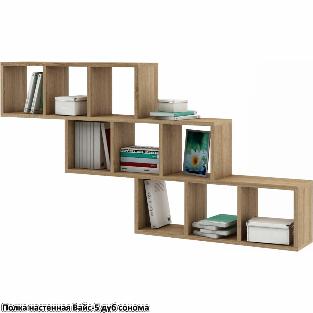 Полка настенная Вайс-5 Дуб-сонома, ЛДСП, МФ Владимир VMF, 137,2х69,4х18 см.