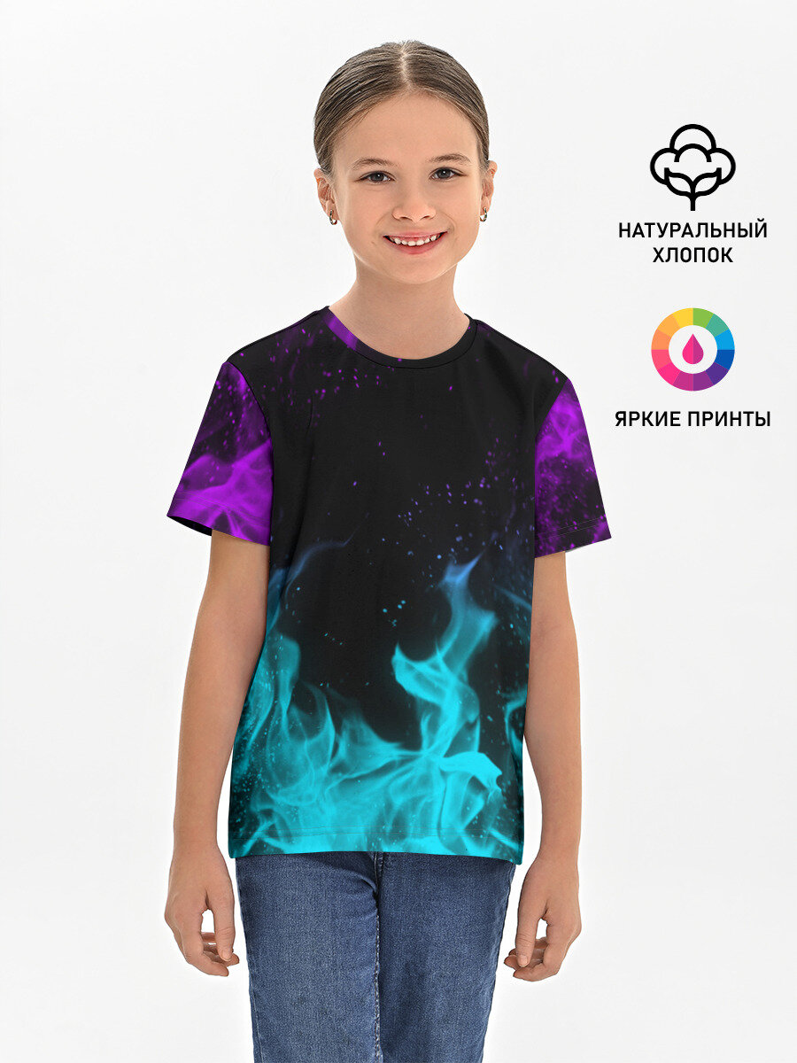 Футболка хлопковая детская НЕОНОВЫЙ ОГОНЬ | NEON FIRE