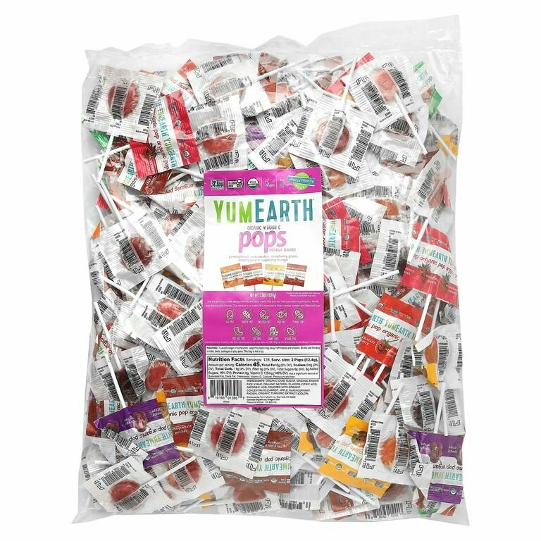 YumEarth, органические леденцы с витамином C, ассорти, без глютена, Organic Pops, 1588 г