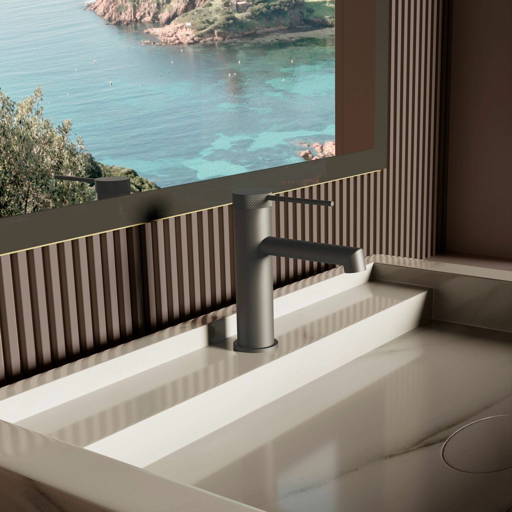 Смеситель для раковины Vincea Рим (Rim) VBF-2RM1GM однорычажный, вороненая сталь