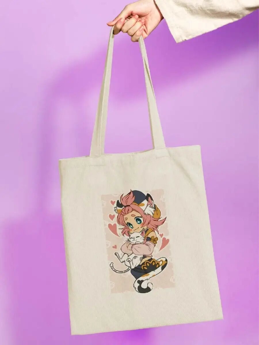 Сумка шоппер  с принтом холщевая Геншин Импакт Диона