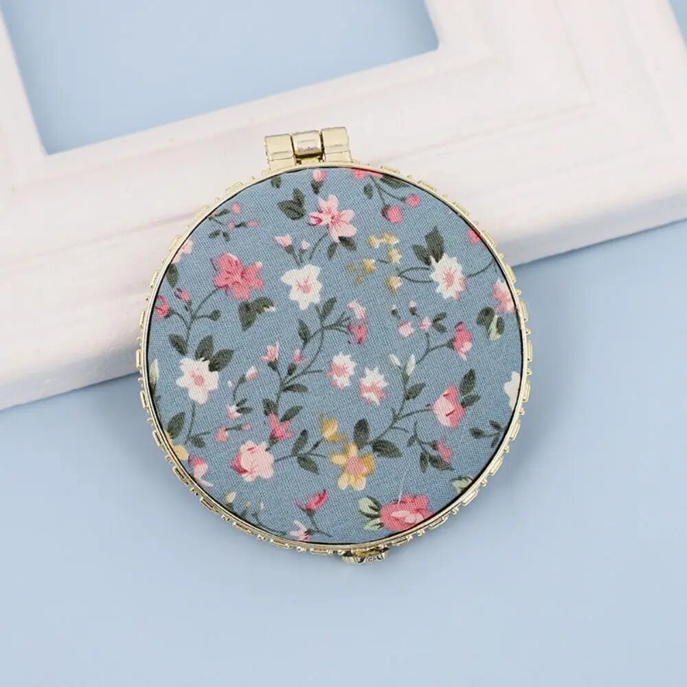 Винтажное мини-зеркало для макияжа с цветочным узором Round-Blue
