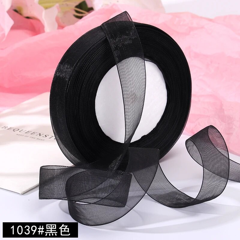 Мerylover органзовые ленты 50 ярдов, 12/15/20/25/40 мм Черный, black, 40mm organza ribbon
