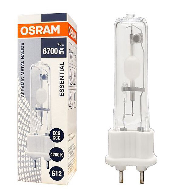 1шт/уп. Лампа Металлогалогенная Капсула 70Вт G12 220-240В 6700Лм 4200К Свет Дневной белый 100х20мм OSRAM, уп. 1шт