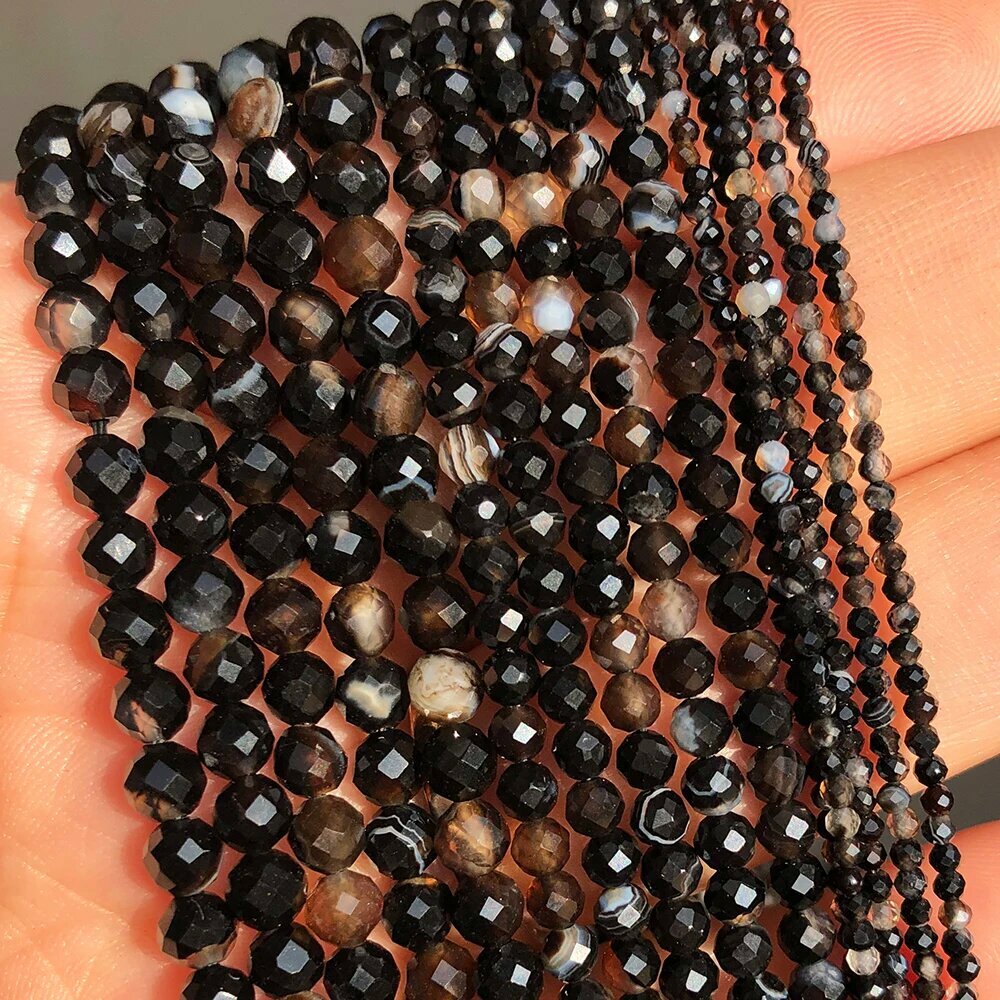 Бусины лазурит граненые 2/3/4 мм 15 дюймов Черный, 3mm (approx 110pcs), Black agate