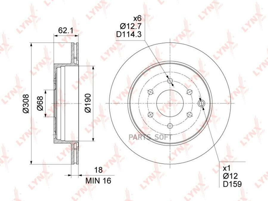 LYNXAUTO BN-1813 Диск тормозной задний (308x18) NISSAN Navara(D40) 05> / Pathfinder(R51) 05-11 ()