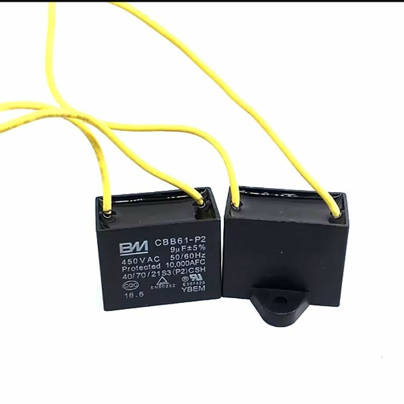 Конденсатор пусковой BM CBB61 9 мкФ 450 В с проводами (1 штука)