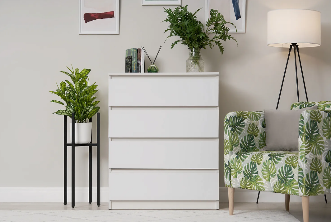 Комод "Челси", 80.2х99.4х45 см, 4 ящика, белый/белый глянец, ЛДСП, мебельная фабрика МиФ