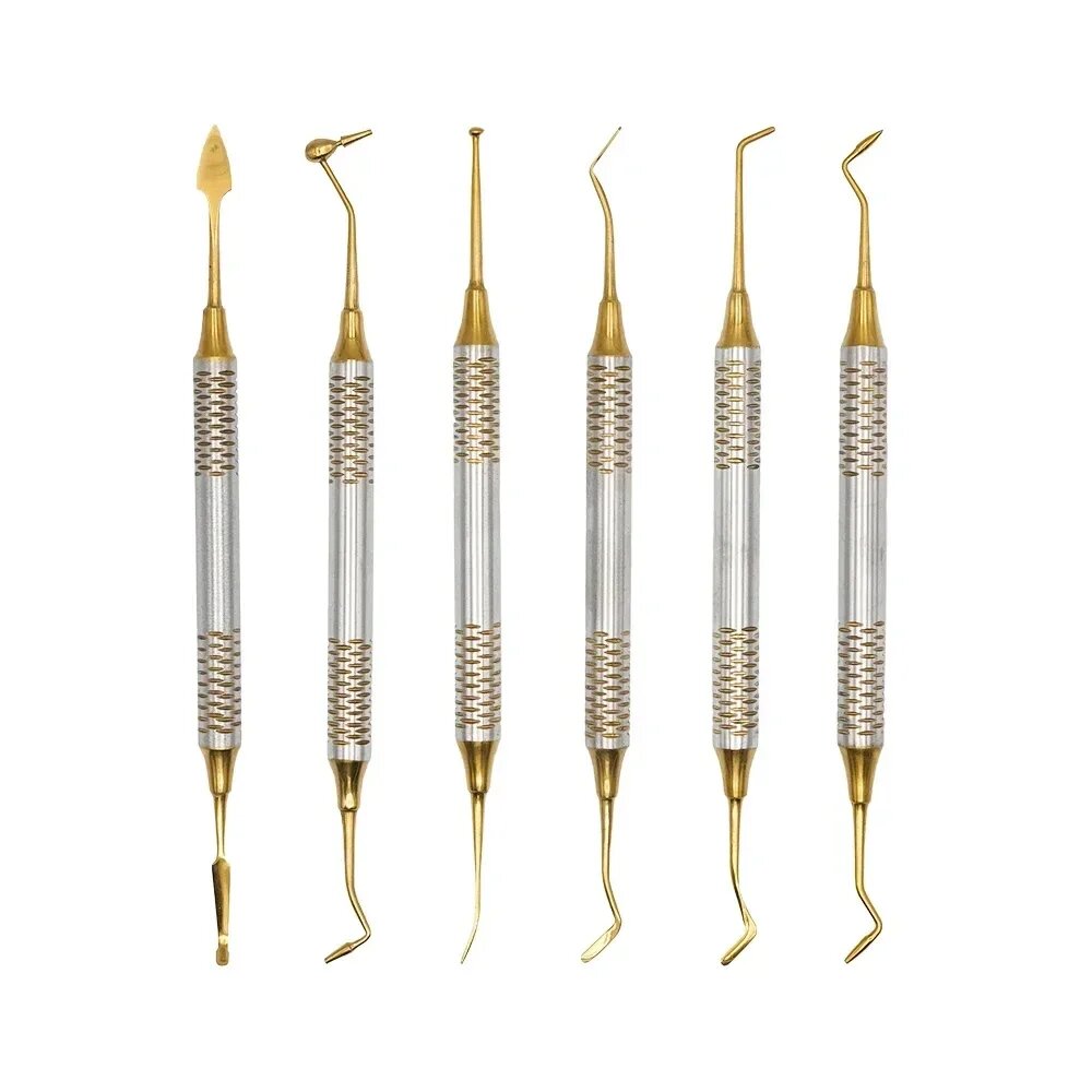 Стоматологические шпатели YUSENDENT, 6 шт, двойная головка, титановое покрытие Gold