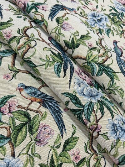 Ткань для штор и мебели, 280*100см Ричмонд цвет 1, цветы, птицы, гобелен
