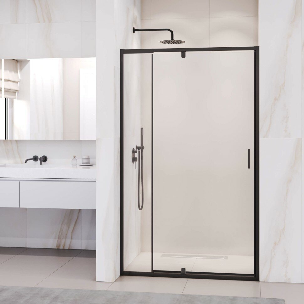 Душевая дверь RGW "Passage" PA-008B, распашная, универсальный монтаж, прозрачная, черная, 900