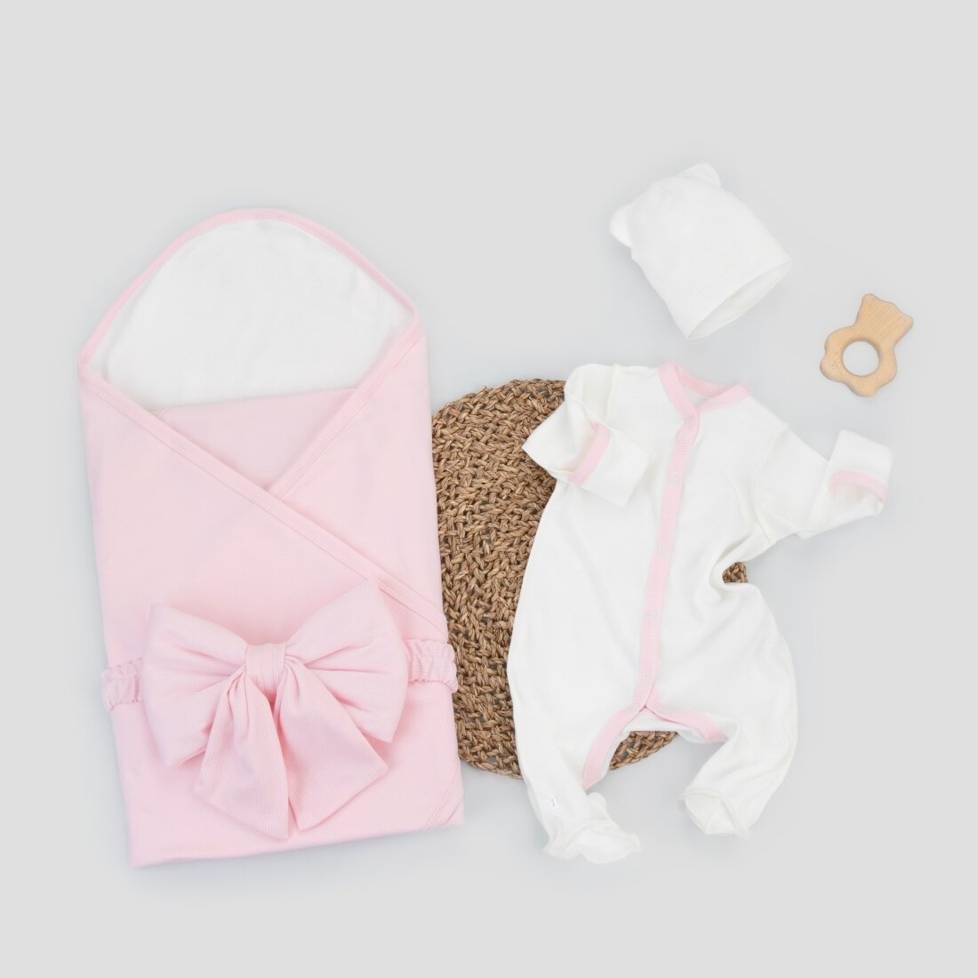 Комплект на выписку 4 предмета "Капучино. Плед", лето, розовый