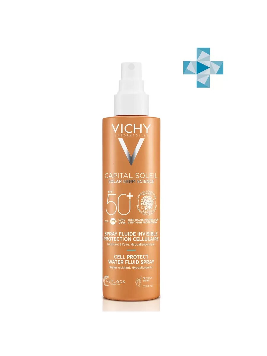 Солнцезащитный спрей-флюид Vichy SPF 50+, гипоаллергенный, 200 мл