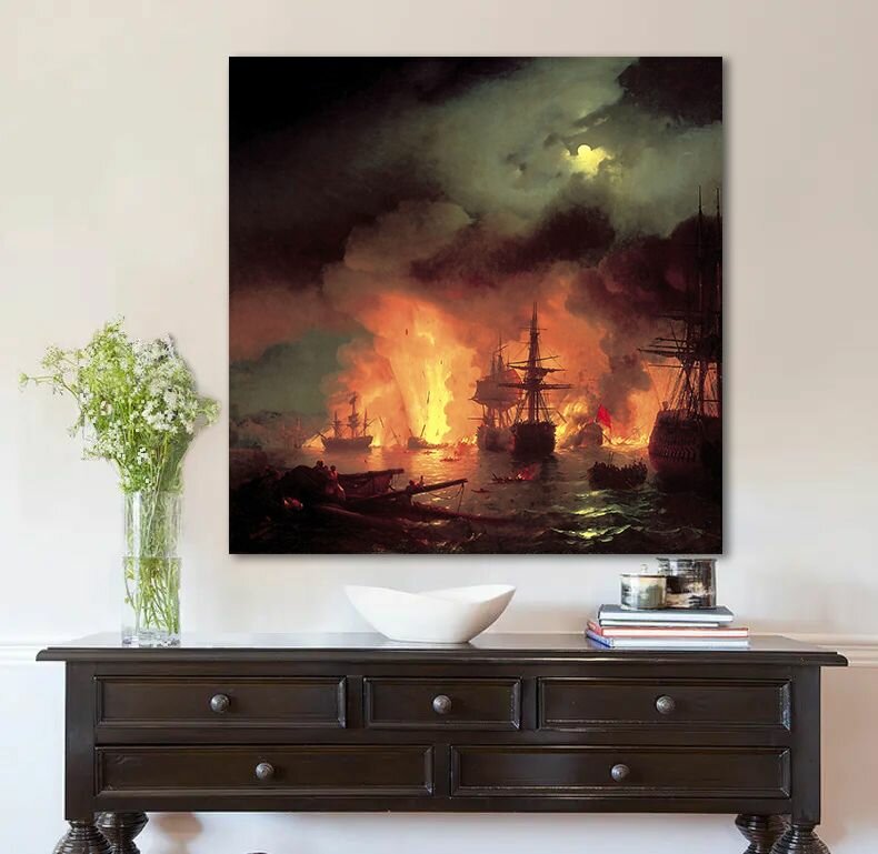 Репродукция картины ВсеКартины. Тут "Чесменский бой", на холсте 50x50, на подрамнике