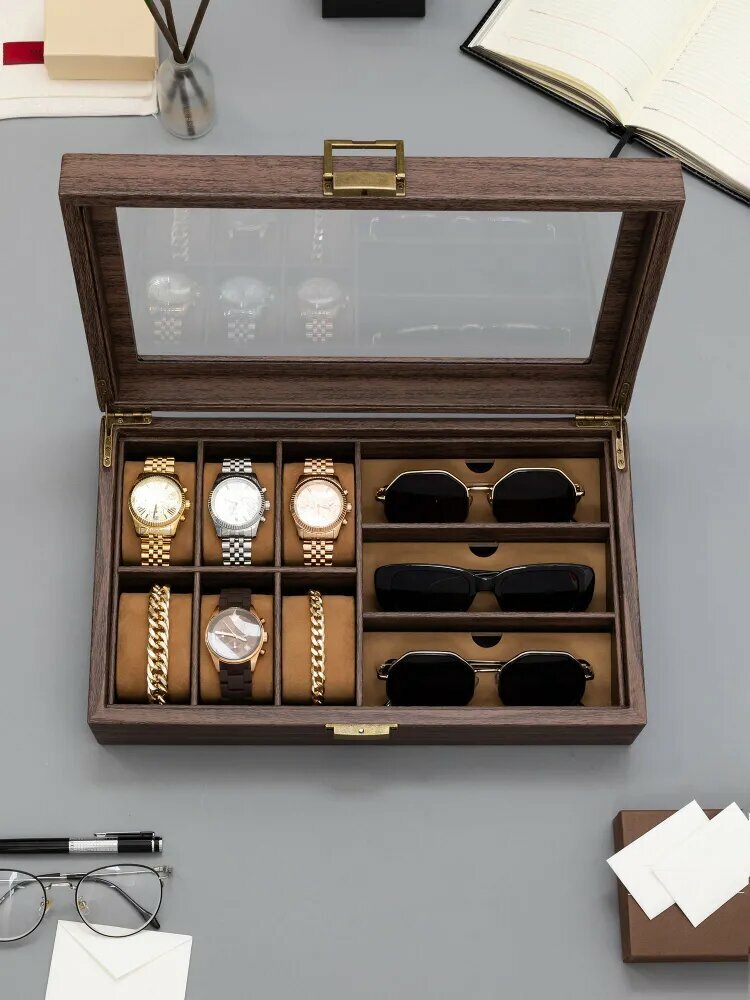 CLOX box / Шкатулка для часов, очков, украшений, 9 секций для хранения, жесткий корпус