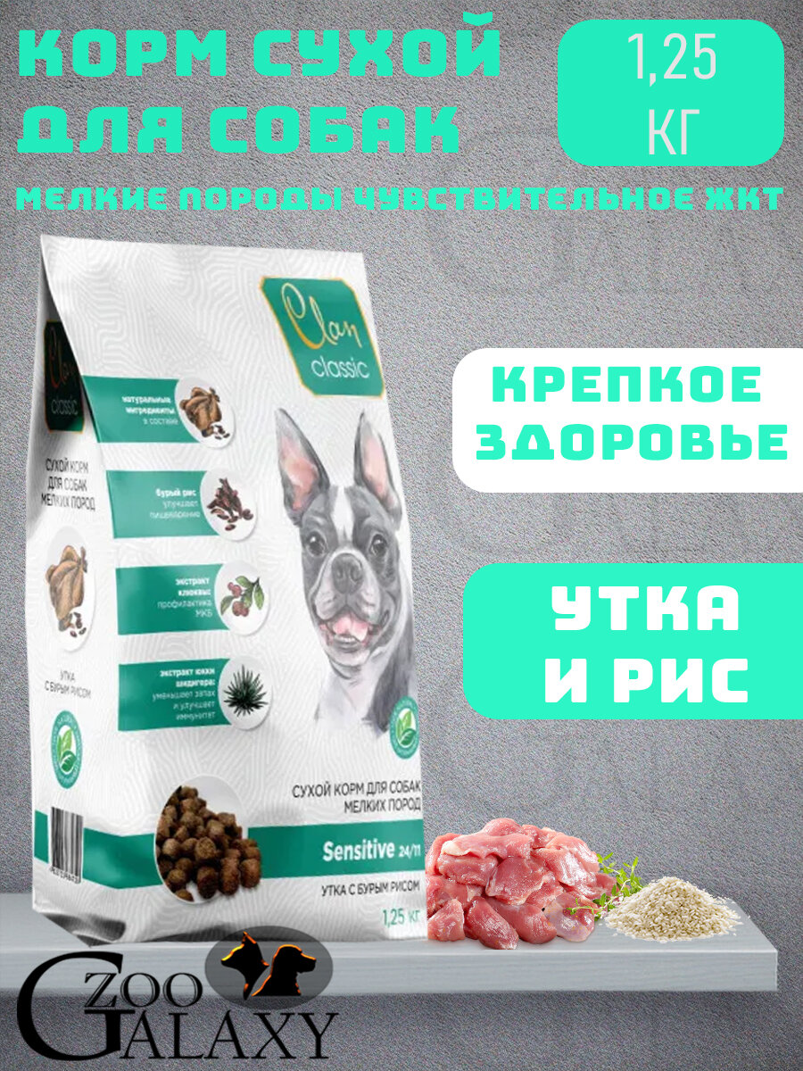 CLAN Корм Sensitive для мелких собак утка и рис 1,25кг