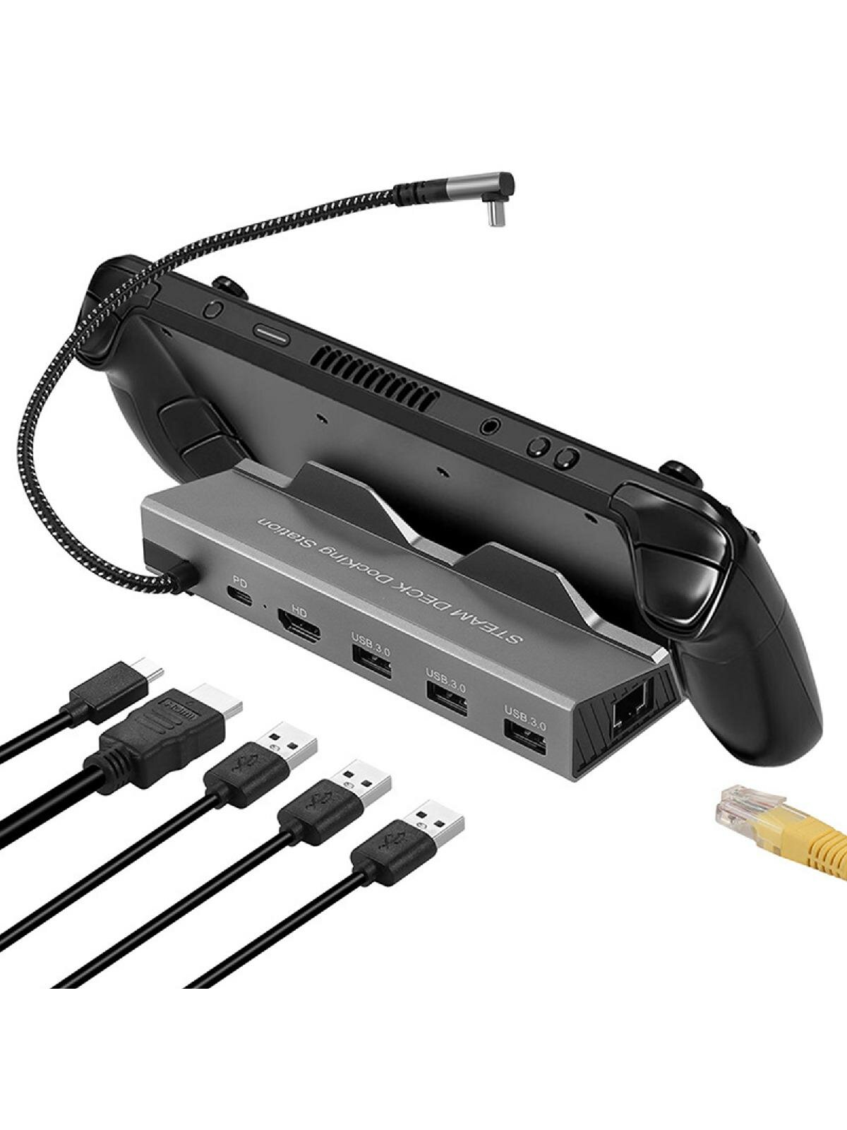 TYPE C To PD100W (Charging)+USB3.0x3+HDMI4K60hz+1000Mbps Networking Adapter For SteamDeck Docking Station Type-C HUB