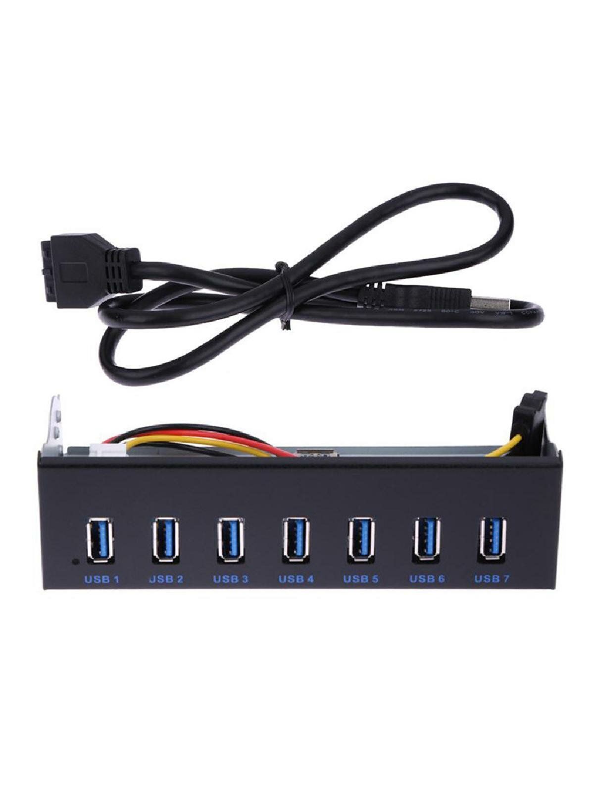 Cable Desktop 5.25" USB 3.0 19 Pin Hub Drive Bay Front Panel For PC Computer Black Fast Charging 7-Ports Adapter Metal