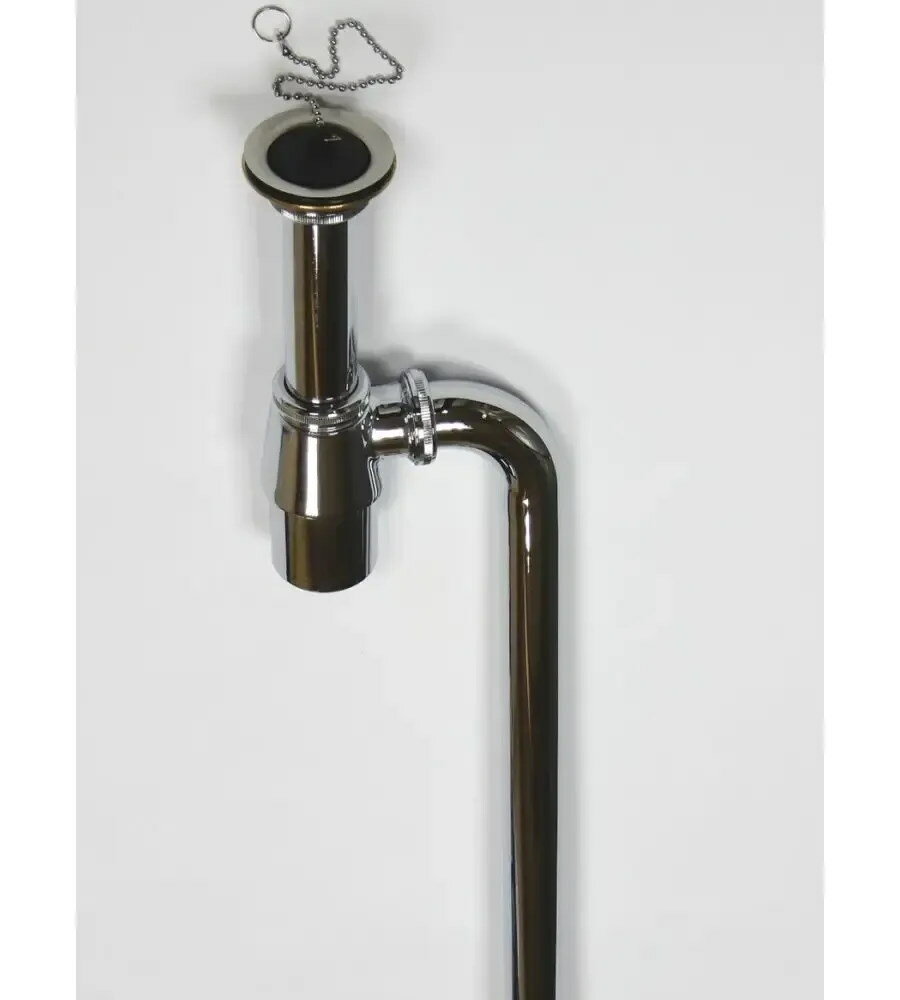 Сифон сливной для раковины с отводом в пол и универсальный выпуск с пробкой AICITY КН024 хром