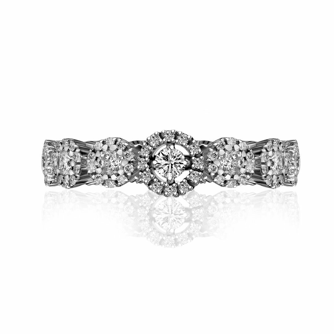 Кольцо тонкое, обручальное, белое золото, 585 проба, бриллиант