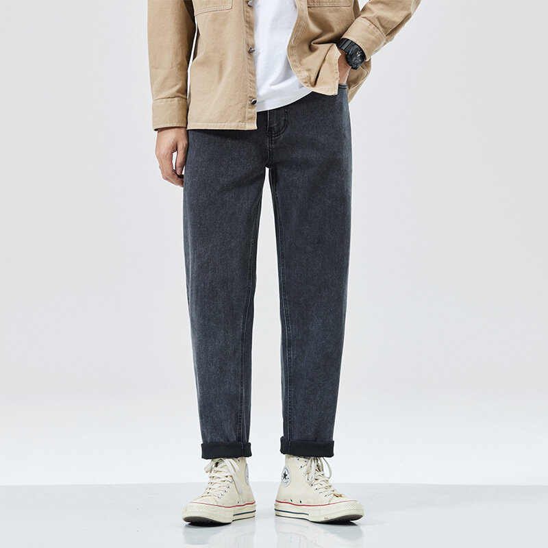 Охоты Брюки JYL Чистый цвет Нов. толст. джинсы муж. эластич. винтаж. муж. штаны прост. тренд. плус толст. размер джинсы муж. черный/33
