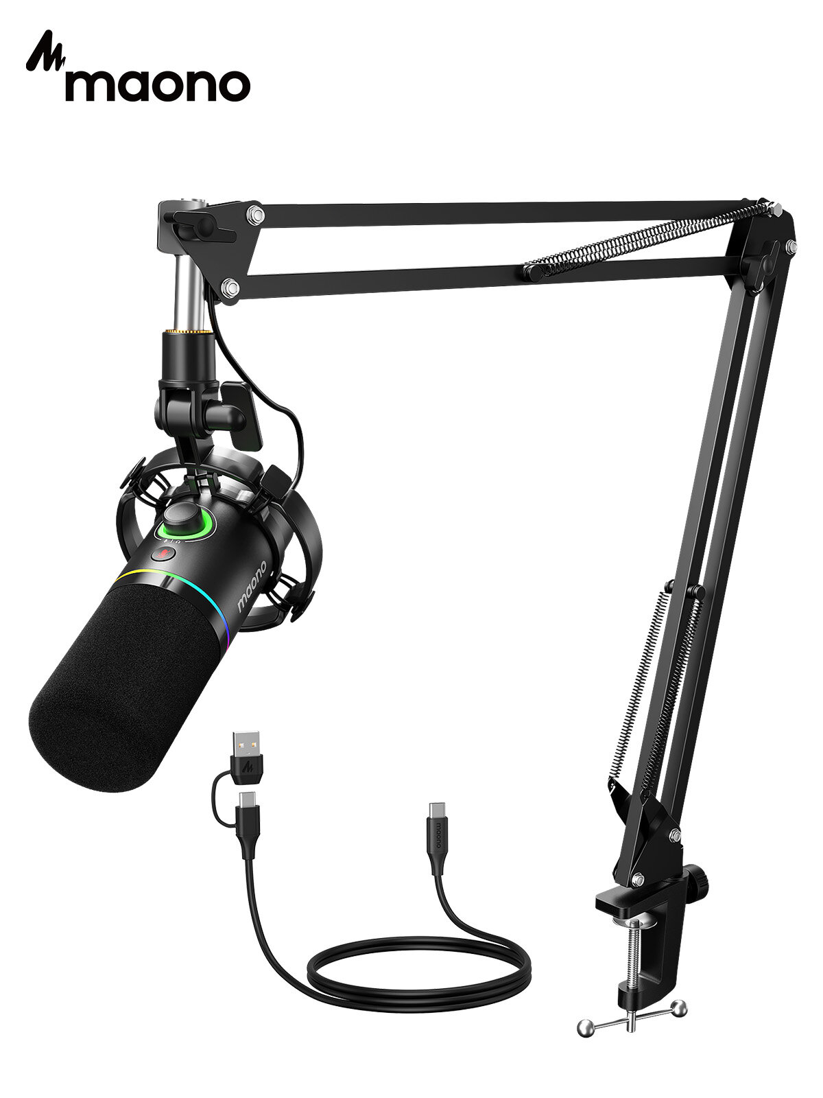 Динамический микрофон Maono PD200XS, интерфейс USBC/XLR, включая пантограф микрофон для компьютера