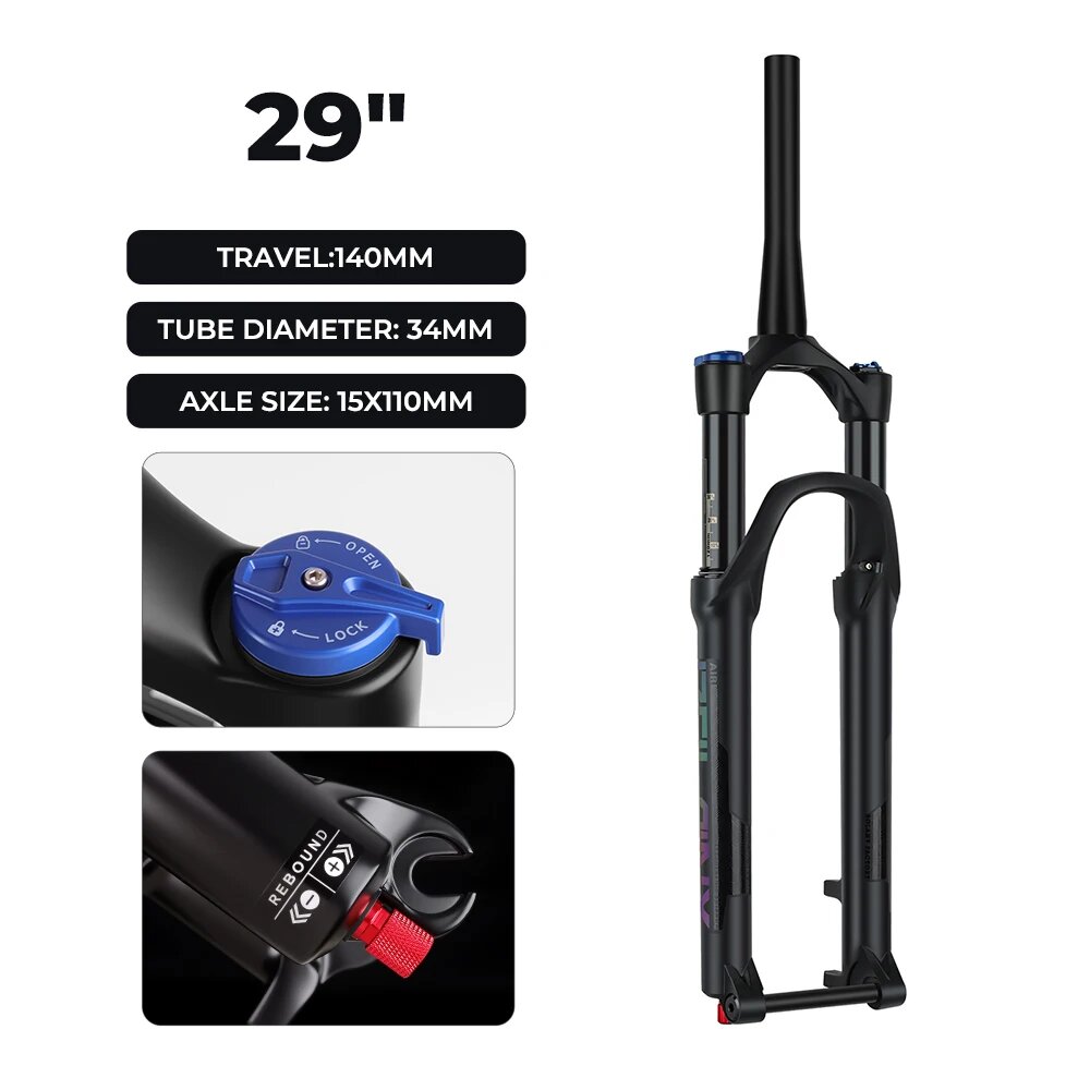 BOLANY BOOST Воздушная вилка для велосипеда 26/27,5/29 дюймов черная 29BOOST Remote-140