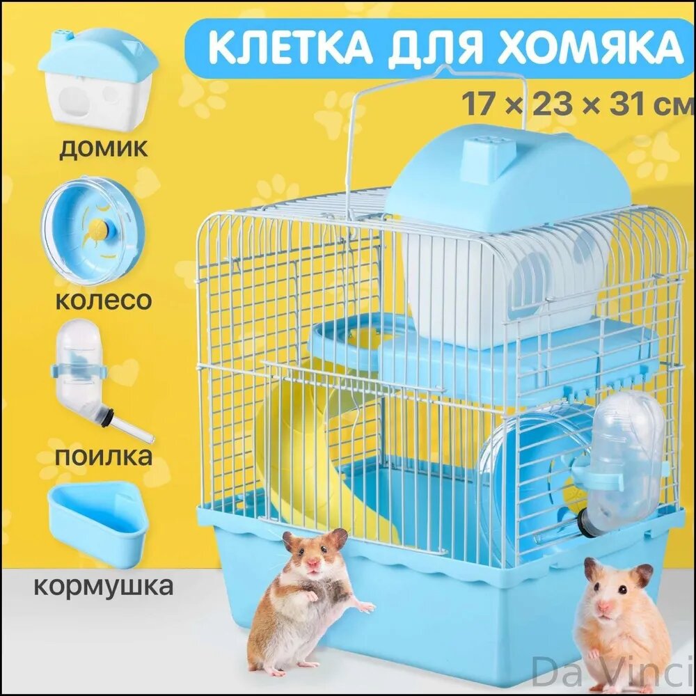 SSY, Клетка для хомяка джунгарского, мышей и мелких грызунов 23х17х31 см, Голубая
