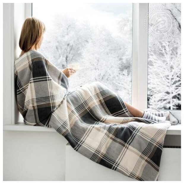 Плед флисовый "Клетка сливки/серая" 150х200