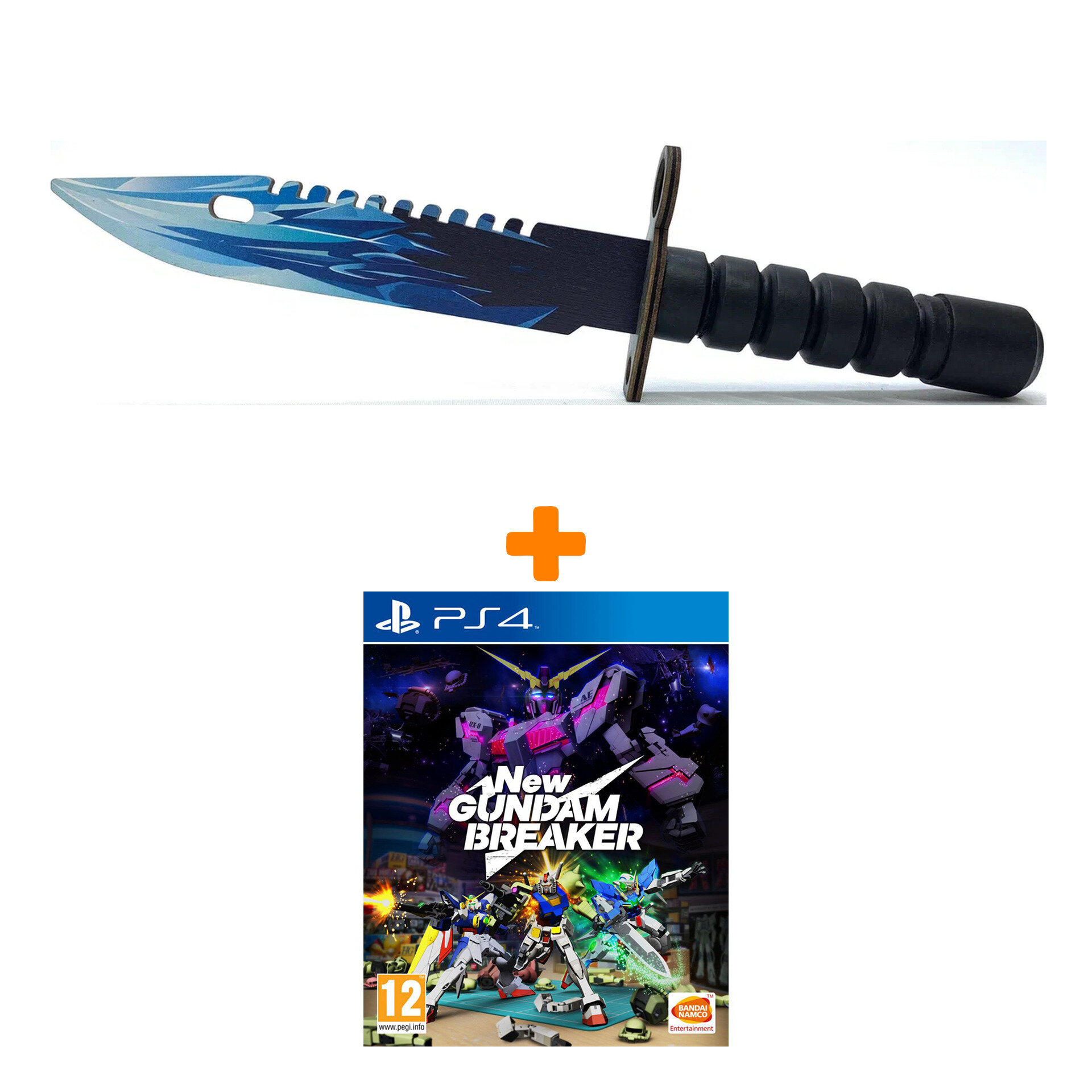 Набор New Gundam Breaker [PS4, английская версия] + Оружие игровое штык-нож М9 Байонет 2 Драгон Гласс деревянный